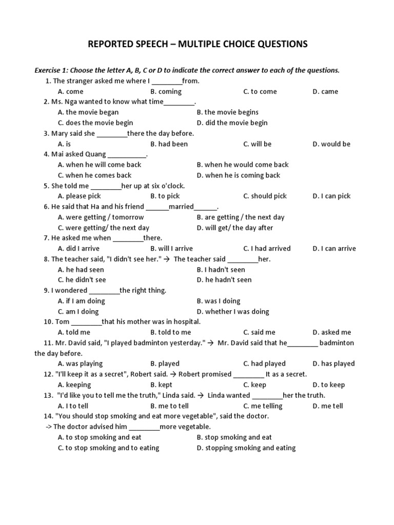 Reported Speech Exercises | PDF