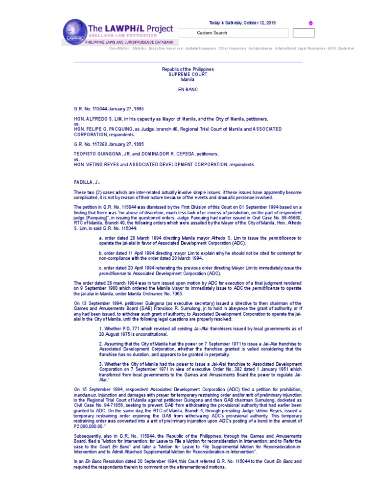 Lim Vs Paquing | PDF | Injunction | United States Constitution