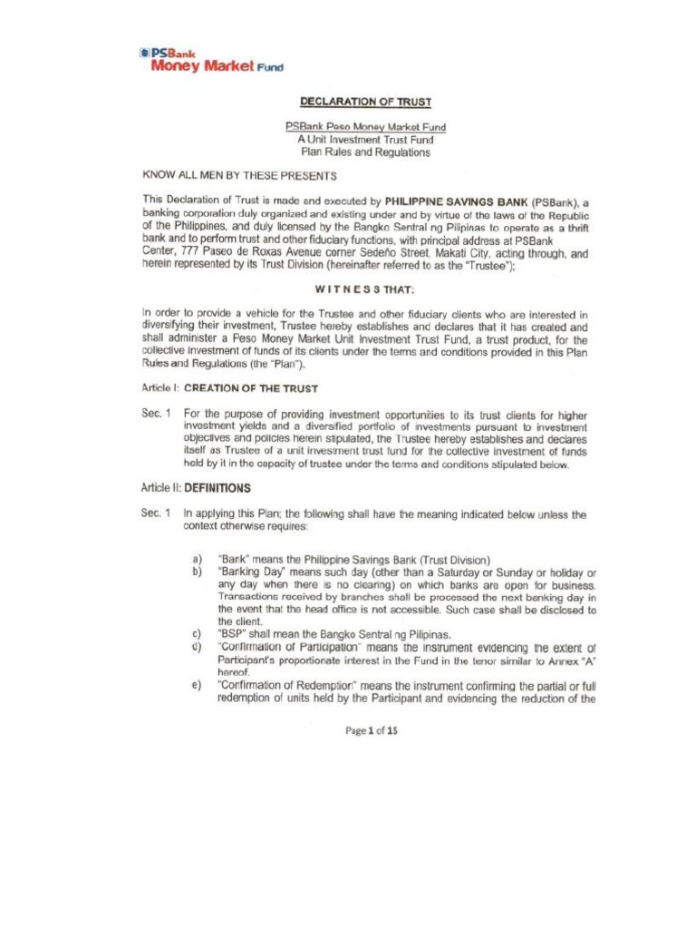 Declaration of Trust | PDF