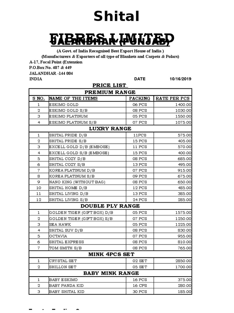Shital Price List 2019 | Download Free PDF | Textiles | Business