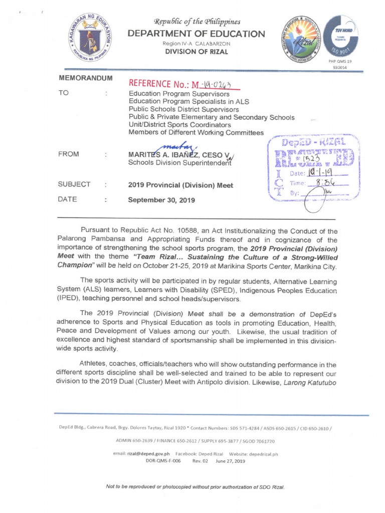 Memorandum Div Meet | PDF