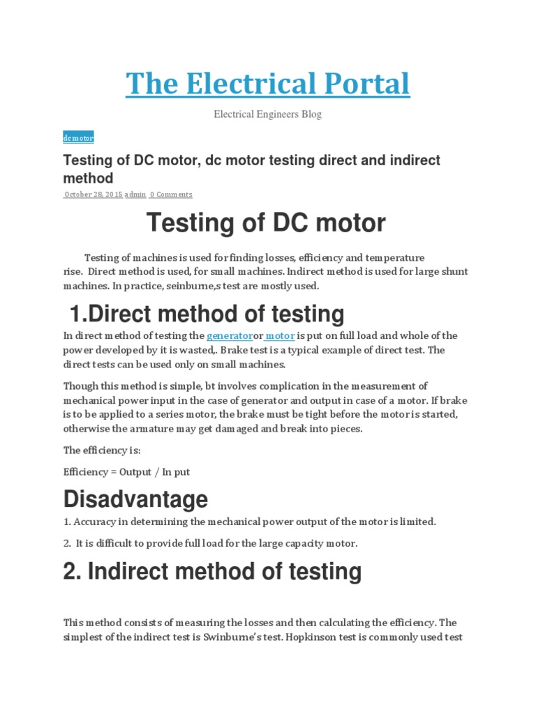 The Electrical Portal: Testing of DC Motor | PDF | Electric Motor ...