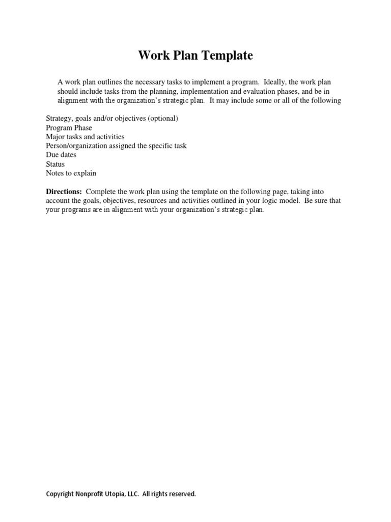 Work Plan Template | PDF | Finance & Money Management