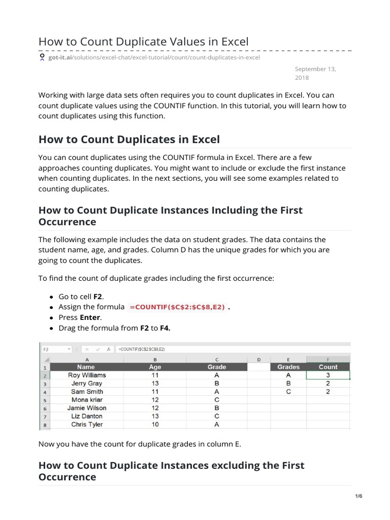 Got It Ai How To Count Duplicate Values In Excel Pdf Matrix 3896