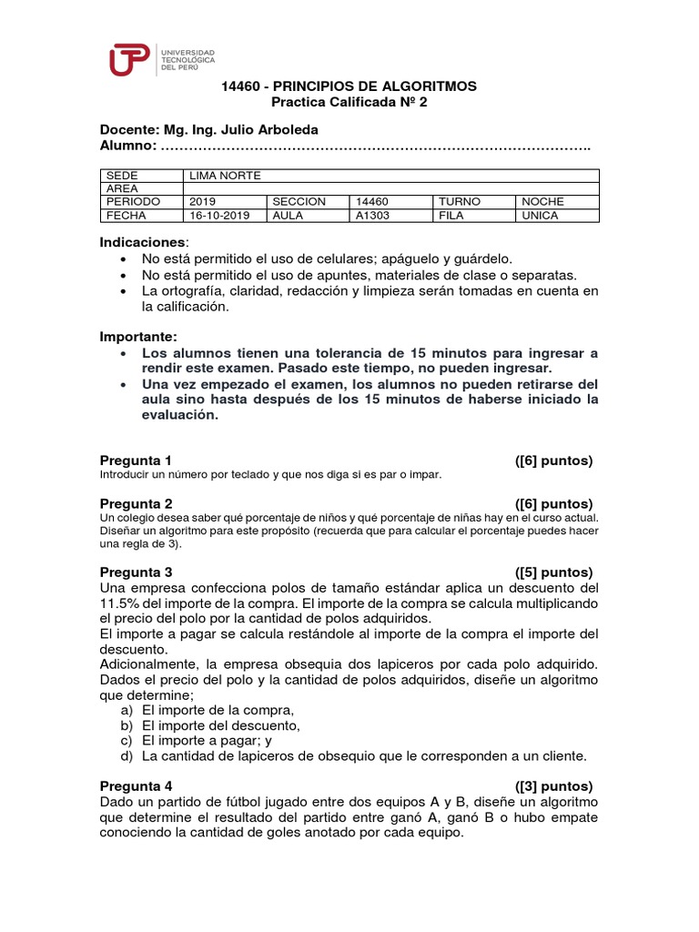 Pc-2 Principios de Algoritmos - 2019-2 | PDF