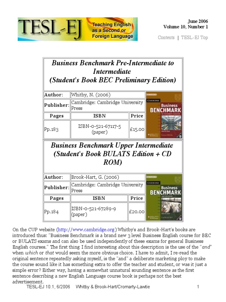 Business Benchmark Pre-Intermediate To Intermediate (Student's Book BEC ...