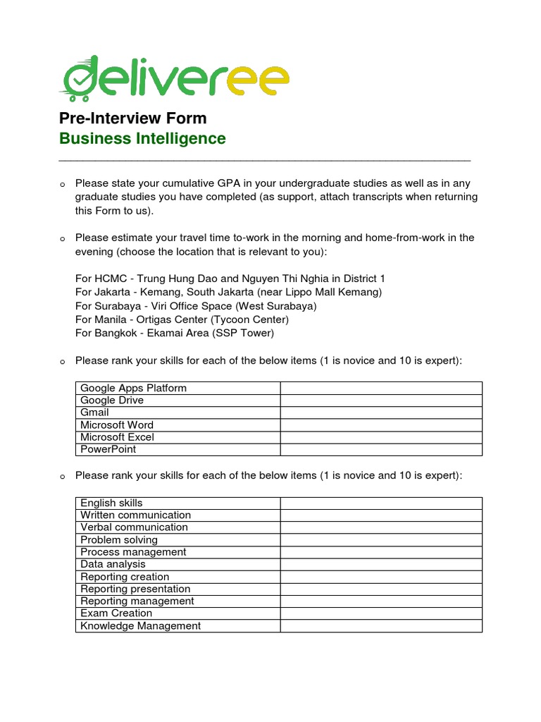 Business Intelligence - Pre-Form | PDF