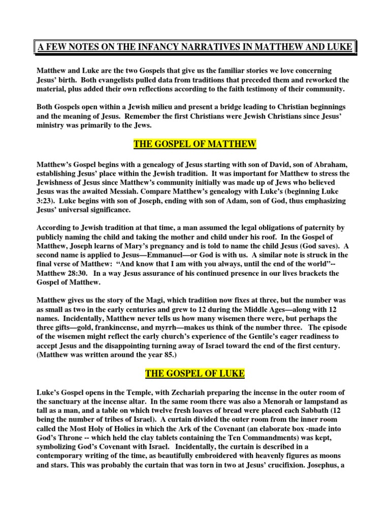 A Few Notes On The Infancy Narratives in Matthew and Luke | PDF ...
