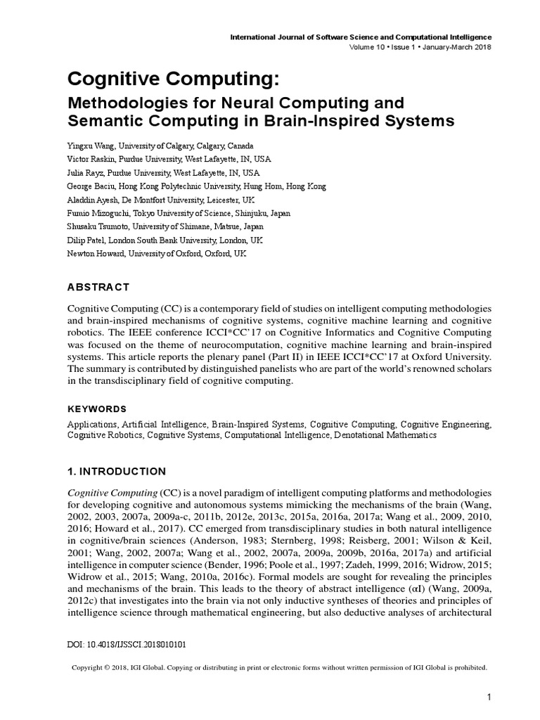 Cognitive Computing: Methodologies For Neural Computing and Semantic Computing in Brain-Inspired ...