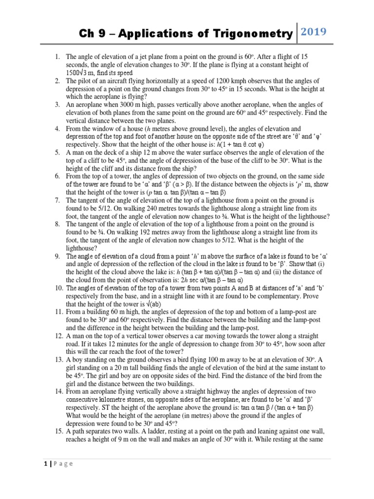 9 Applications of Trigonometry | PDF | Angle | Flight