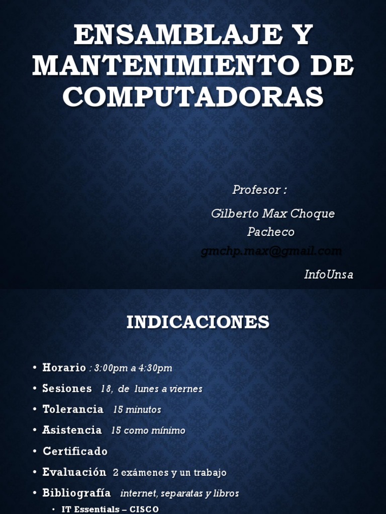 00 Presentacion Ensamblaje y Mantenimiento de Computadoras | PDF