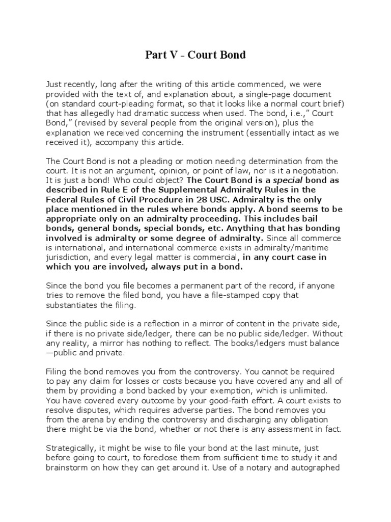 Part V - Court Bond | PDF | Bail | Admiralty Law