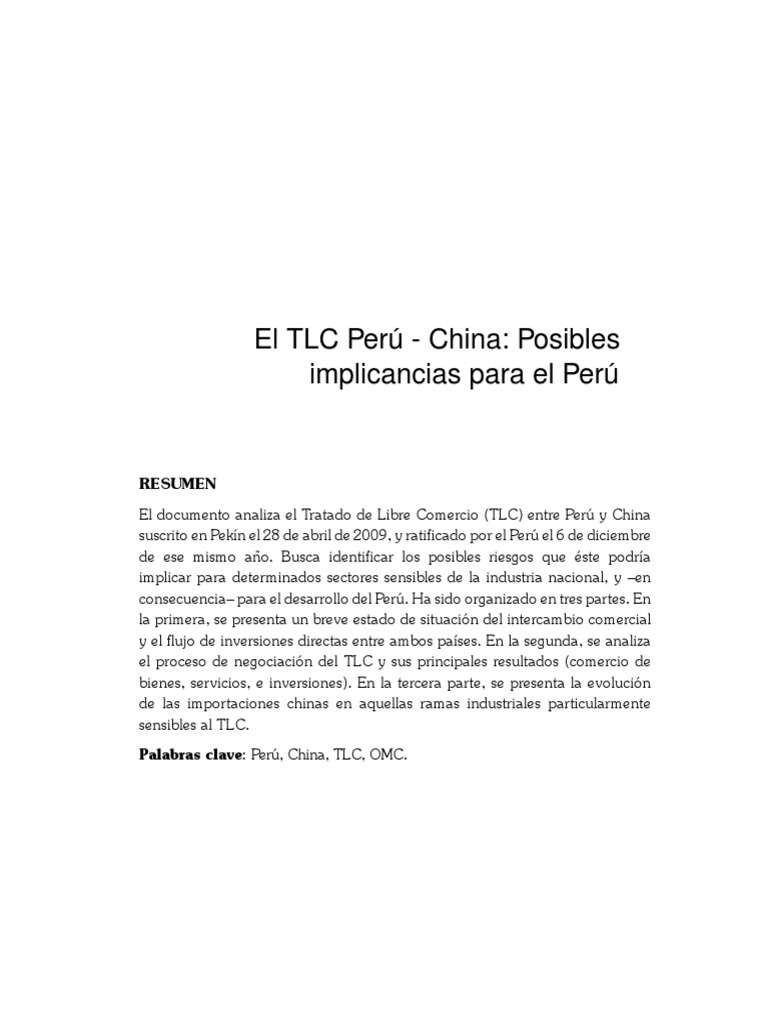 TLC Perú-China | PDF | Tratado de Libre Comercio Norteamericano ...