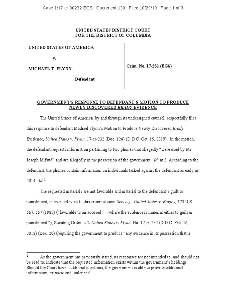 Gov't Response To Flynn's Brady Evidence Motion | PDF | Government Of ...