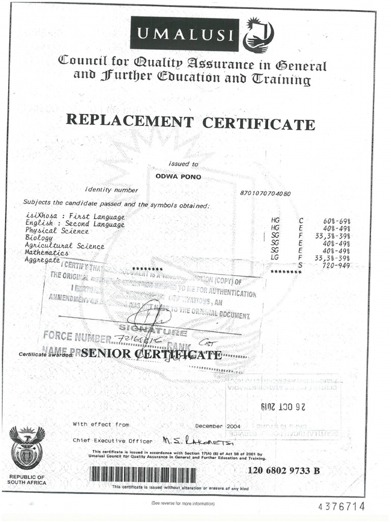 Grade 12 Certificate PDF | PDF