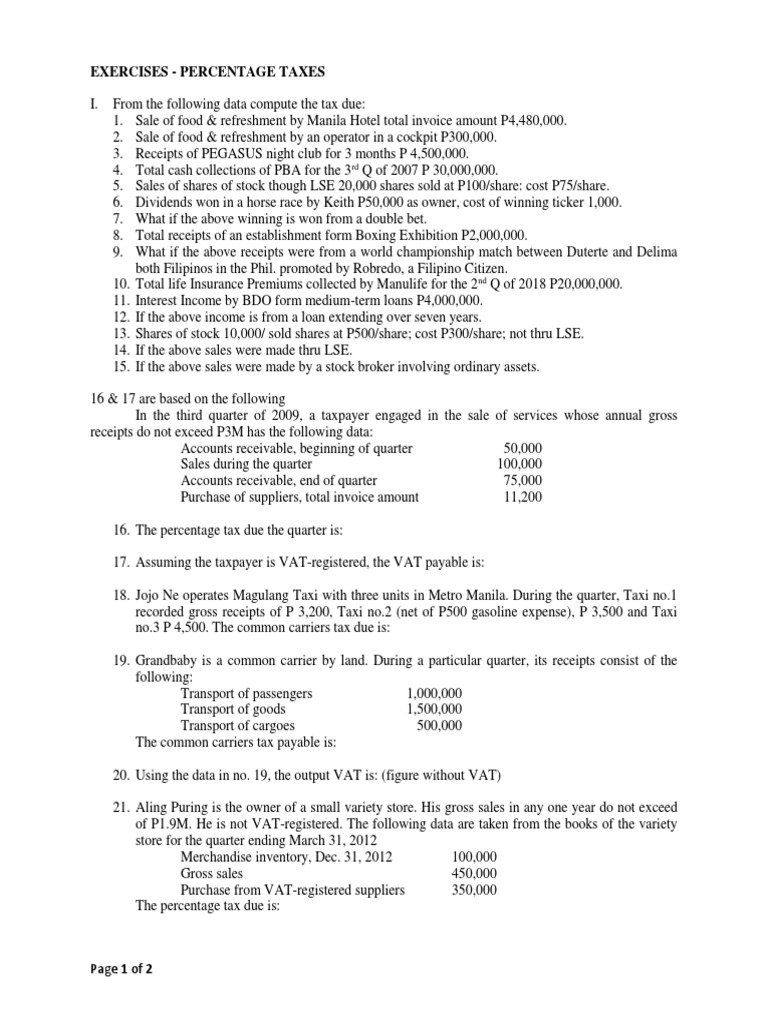 Exercise 3 Percentage Taxes Send | PDF | Value Added Tax | Receipt