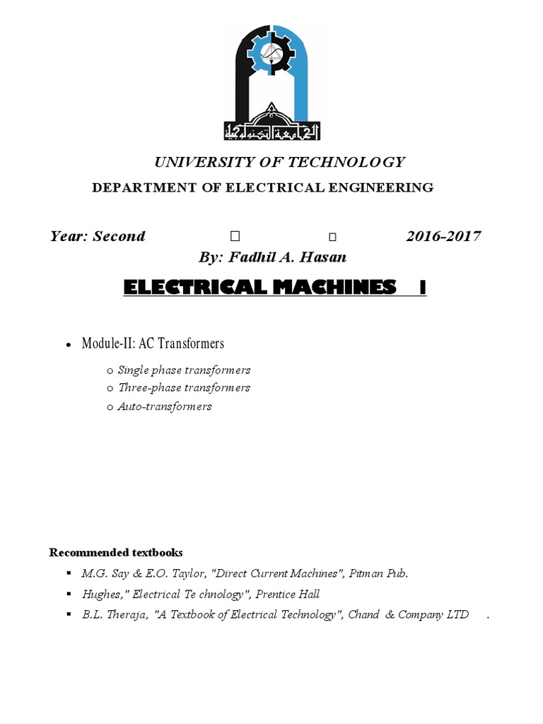 Electrical Machines І: University Of Technology | PDF | Science ...