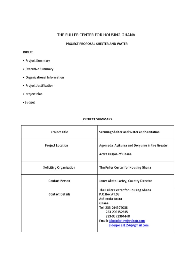 Project Proposal-Shelter and Water | PDF | Drinking Water | Economies