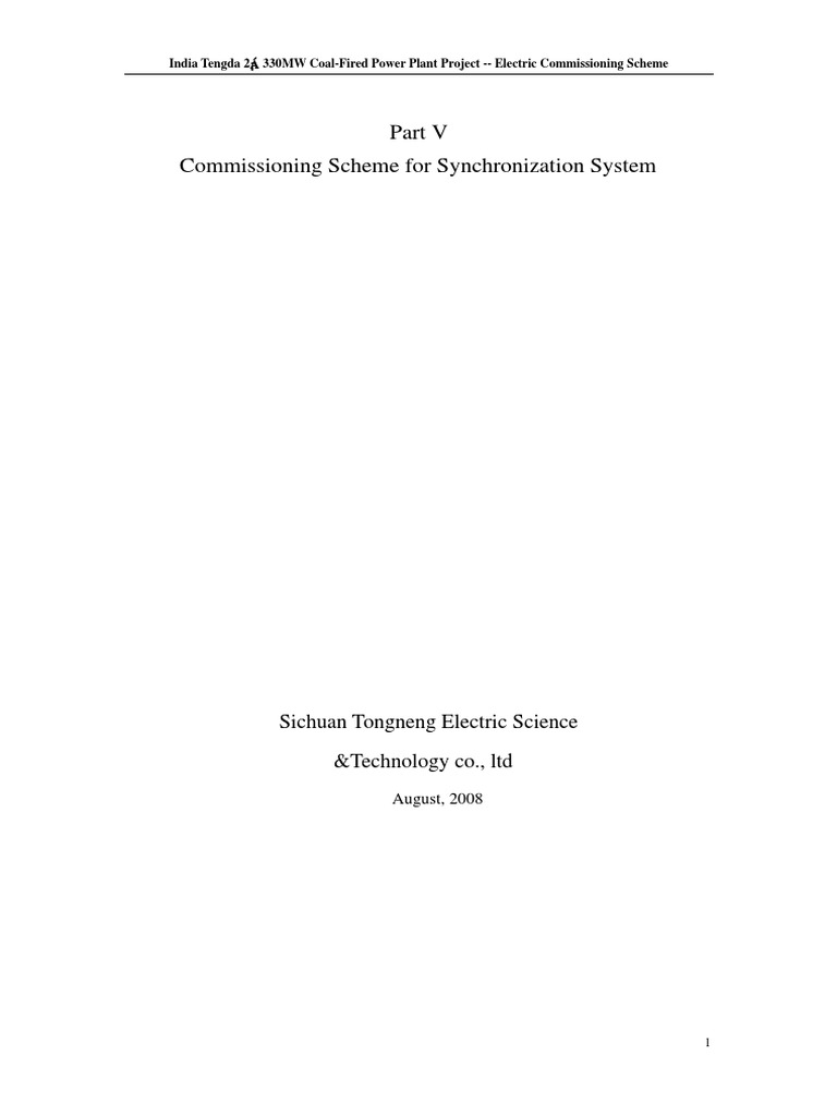 Commissioning Scheme For Synchronization System: Sichuan Tongneng ...
