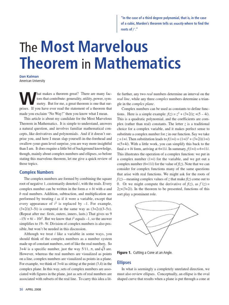 Most Marvelous Theorem Mathematics: The in | PDF | Complex Number | Ellipse