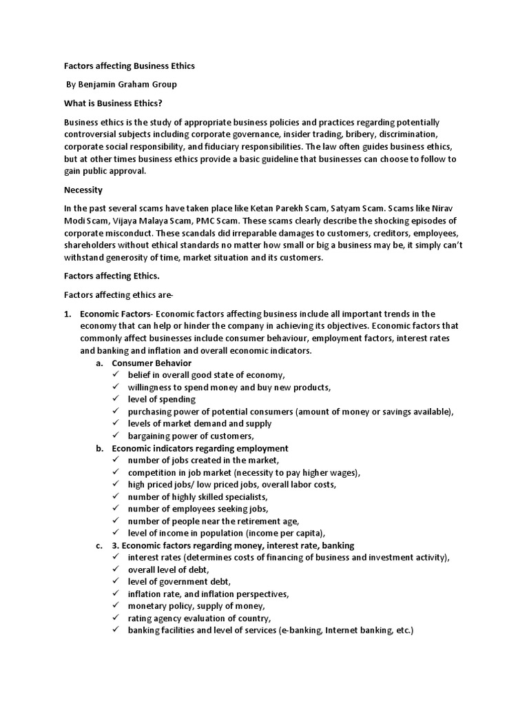 Factors Influencing Business Ethics | PDF | Value (Ethics) | Employment