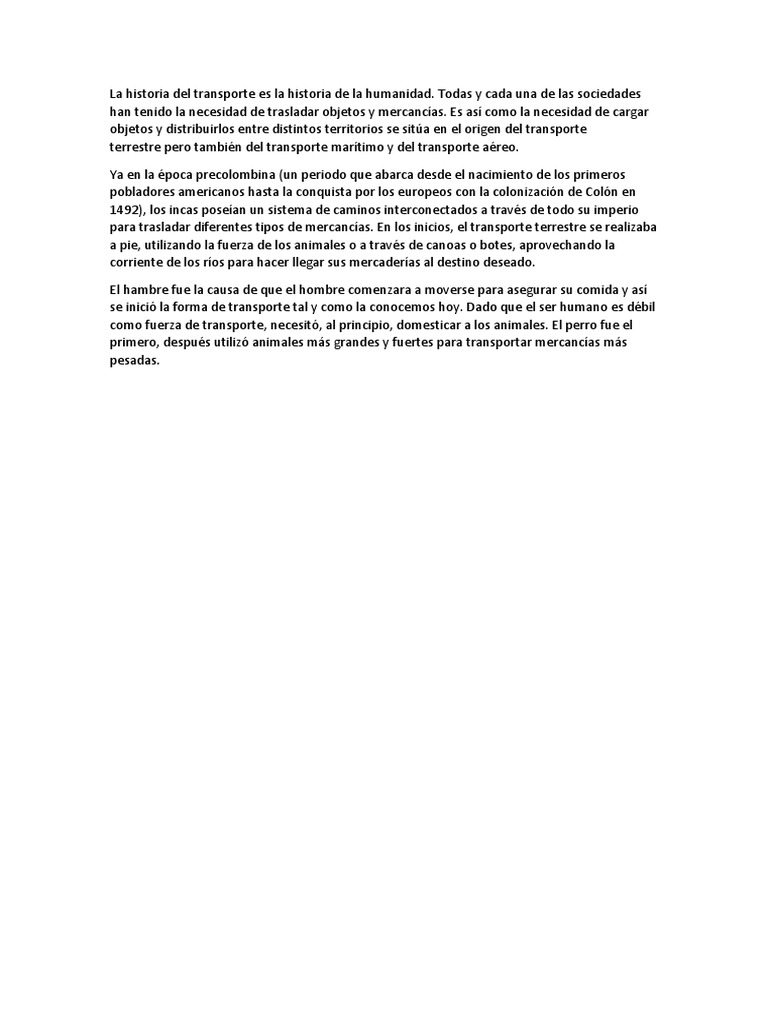 Historia del transporte humano | PDF | Viajes y turismo | Historia