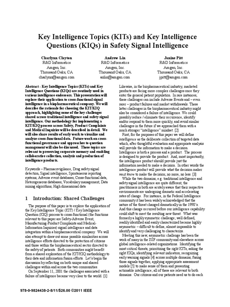 Key Intelligence Topics (KITs) and Key Intelligence Questions (KIQs) in ...
