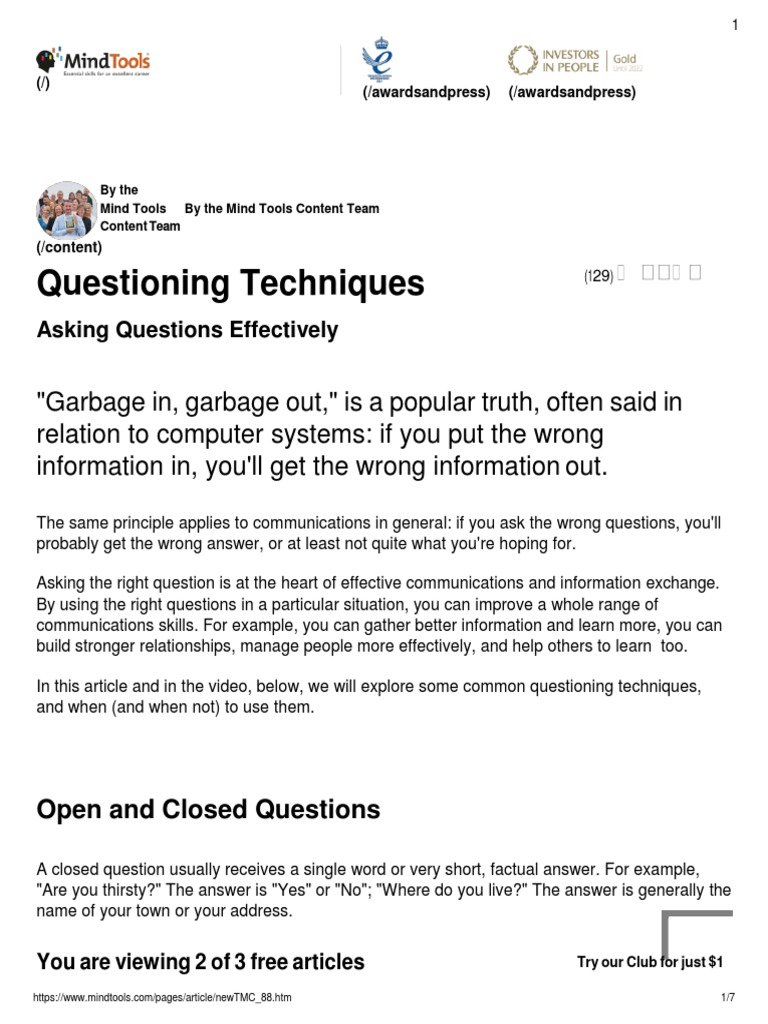 Questioning Techniques - Communication Skills From | PDF | Question ...