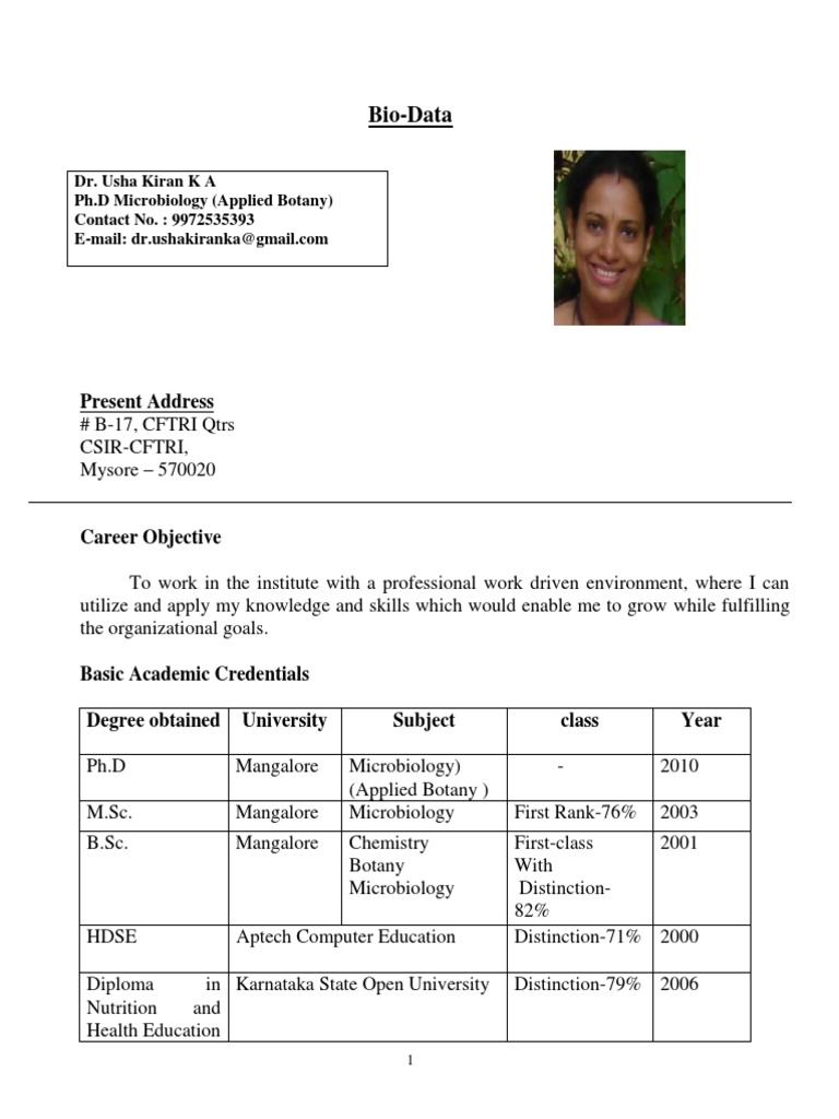 Usha Kiran CV | PDF | Doctor Of Philosophy | Postgraduate Education