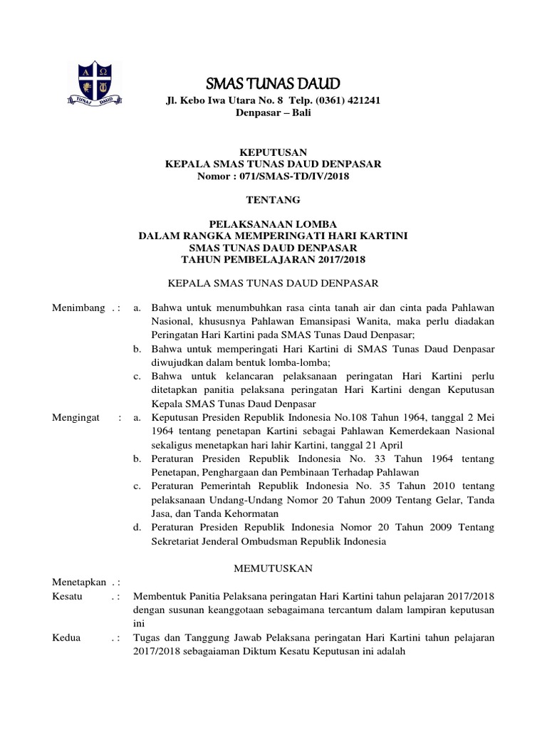 1 SK Panitia Lomba Peringatan Kartini Revisi | PDF