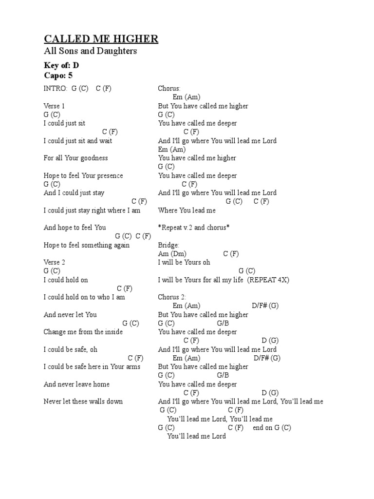 Called Me Higher (D 5) | PDF | Song Structure | Musical Forms