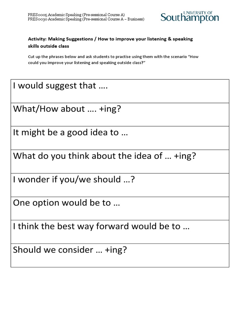 Activity: Making Suggestions / How To Improve Your Listening & Speaking ...