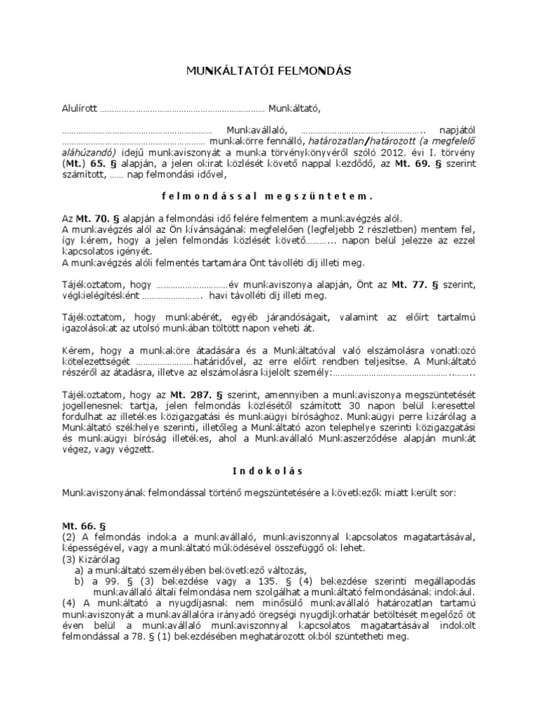 29 Felmondás-Munkáltatói | PDF