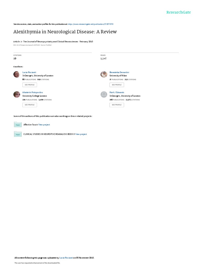 Alexithymia | PDF | Traumatic Brain Injury | Mental Disorder