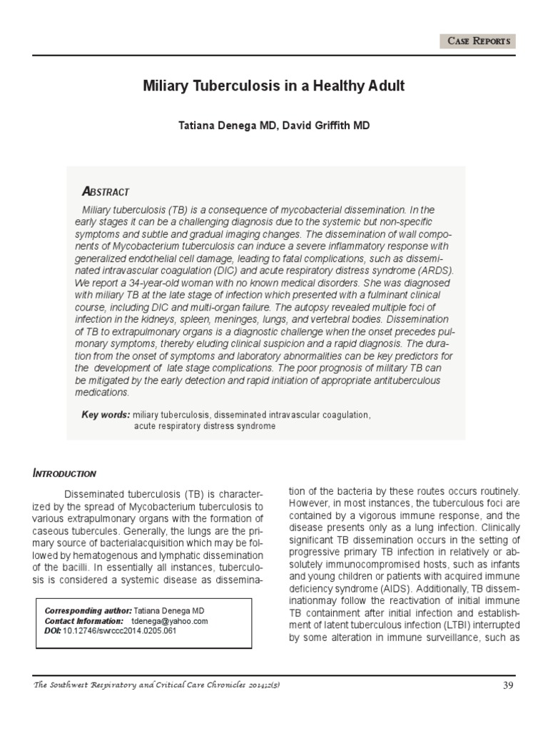 Miliary Tuberculosis in A Healthy Adult: Bstract | PDF | Tuberculosis ...