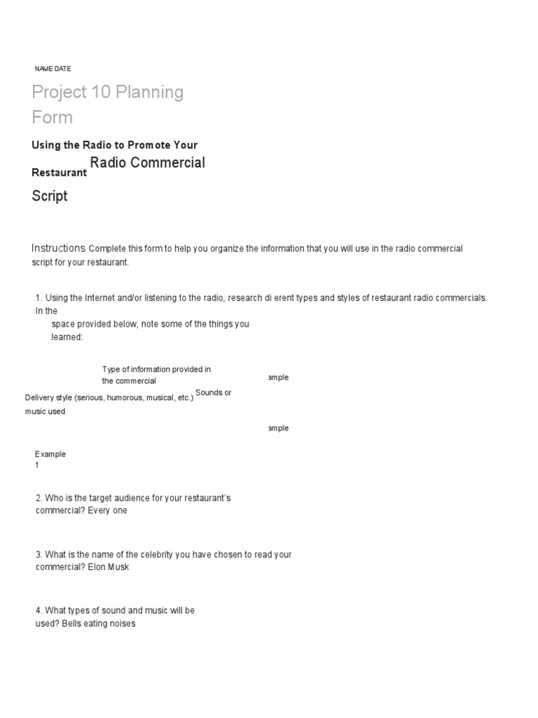 Project 10 Planning Form | PDF | Art