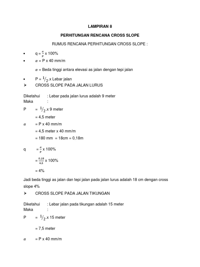 Lampiran Perhitungan Cross Slope | PDF