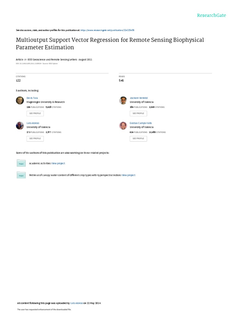 Multioutput Support Vector Regression For Remote Sensing Biophysical Parameter Estimation | PDF ...