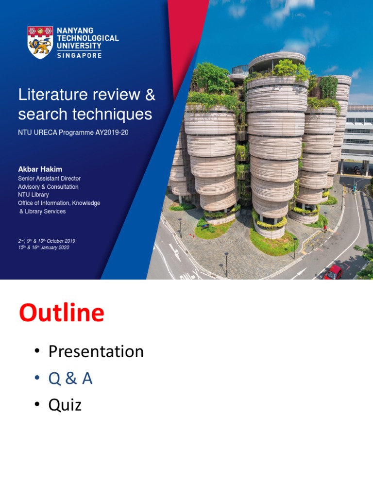 Library Workshop - Literature Review - NTU URECA - AY2019-20 | PDF ...