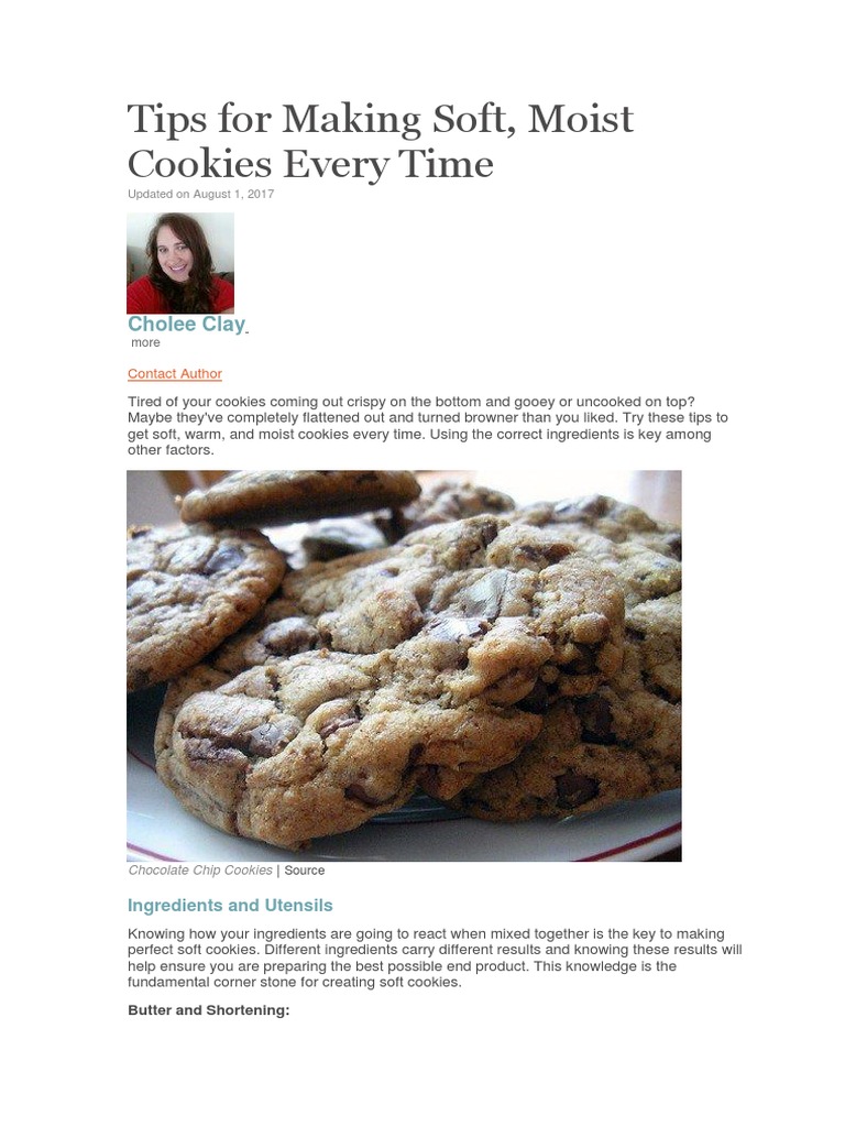 Tips For Making Soft Moist Cookies | PDF | Dough | Cookware And Bakeware