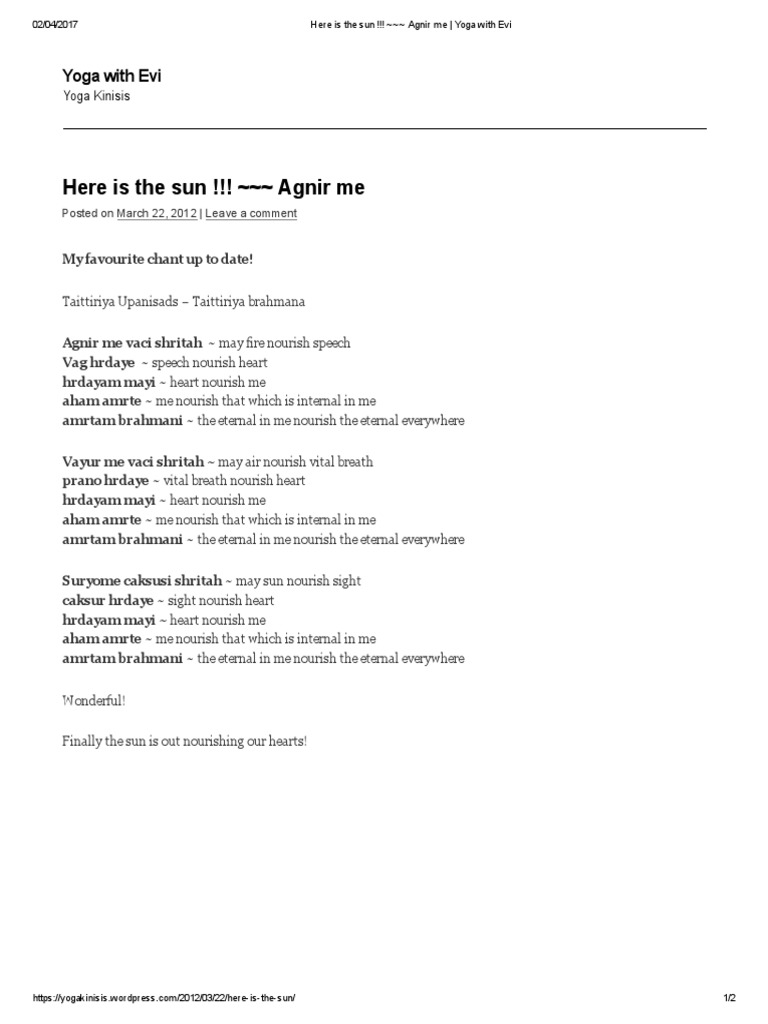 Here Is The Sun !!! Agnir Me: Yoga With Evi | PDF