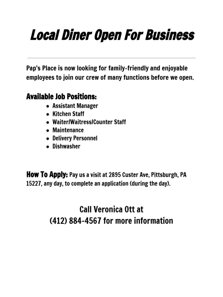 Help Wanted Ad | PDF | Cooking, Food & Wine