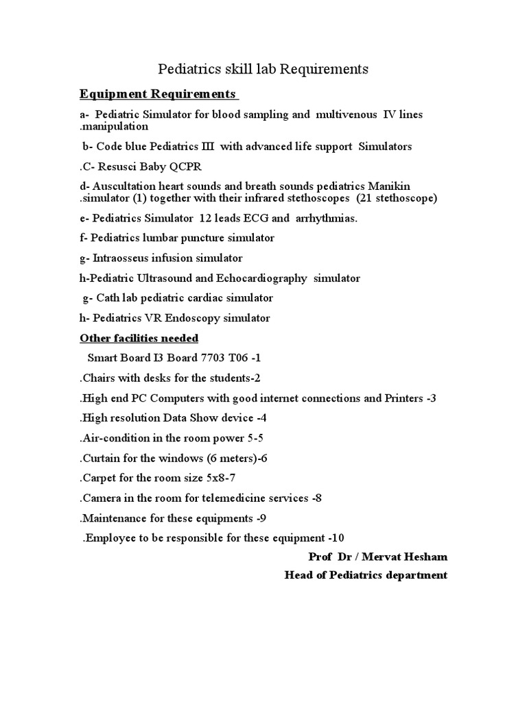 Pediatric Skills Lab Equipment Checklist | PDF | Science & Mathematics ...