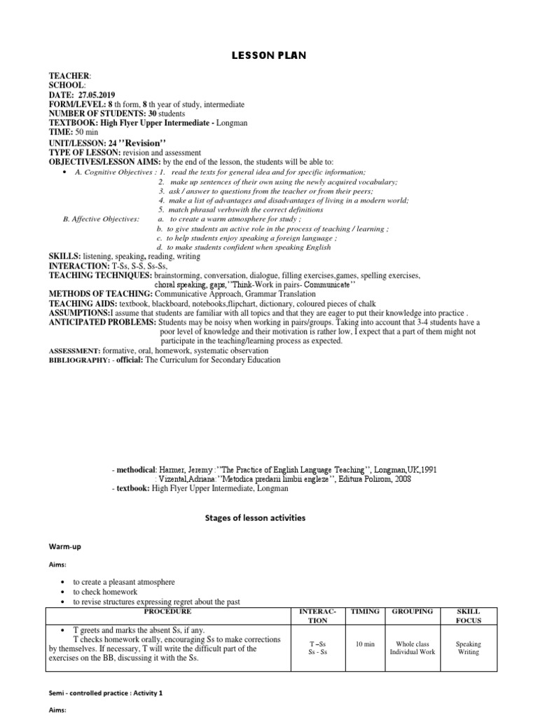 Lesson Plan 8th Grade Revision | PDF | Education Theory ...