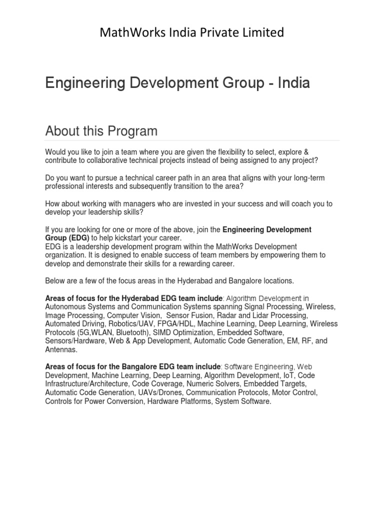 Engineering Development Group - India: Mathworks India Private Limited ...
