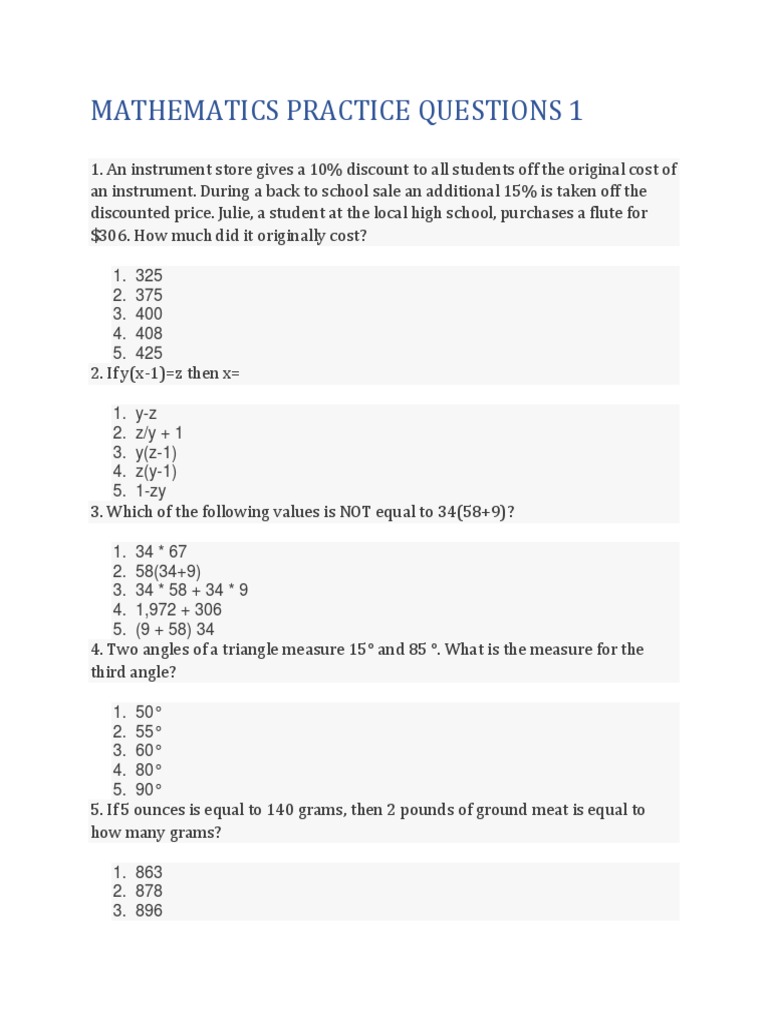 Math Questions | PDF | Fraction (Mathematics) | Elementary Mathematics