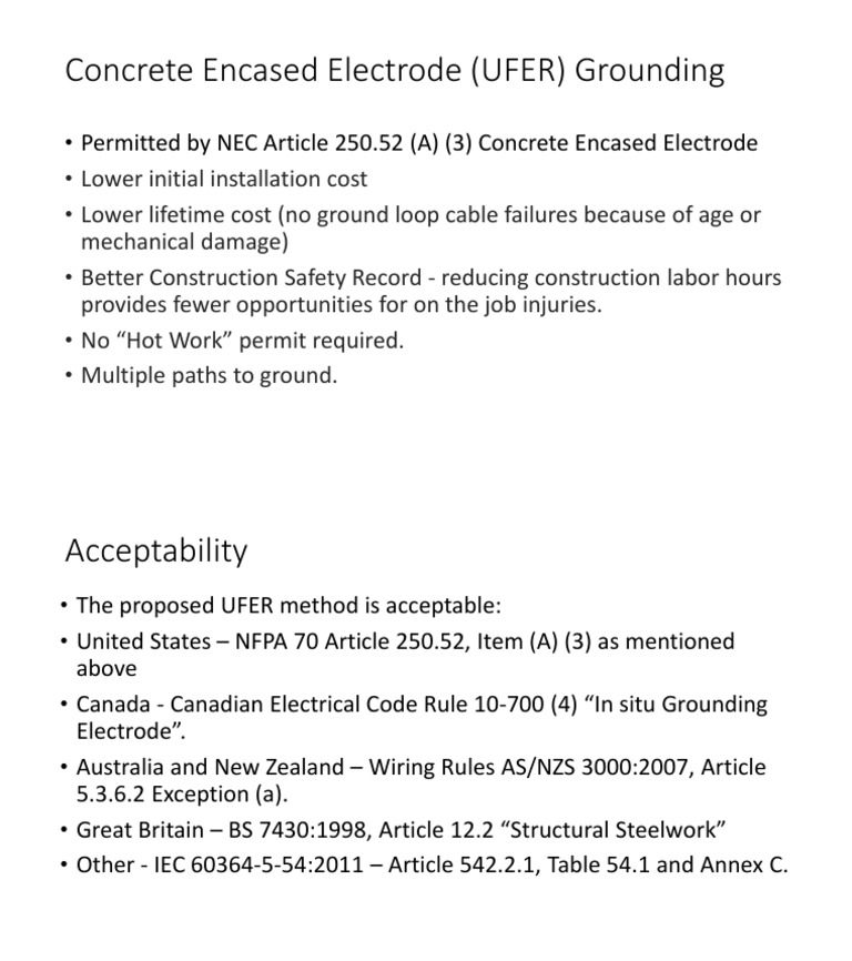 Concrete Encased Electrode (UFER) Grounding | PDF