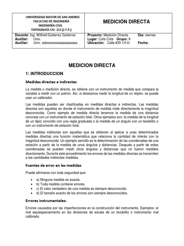 Medicion Directa | PDF | Topografía | Medición