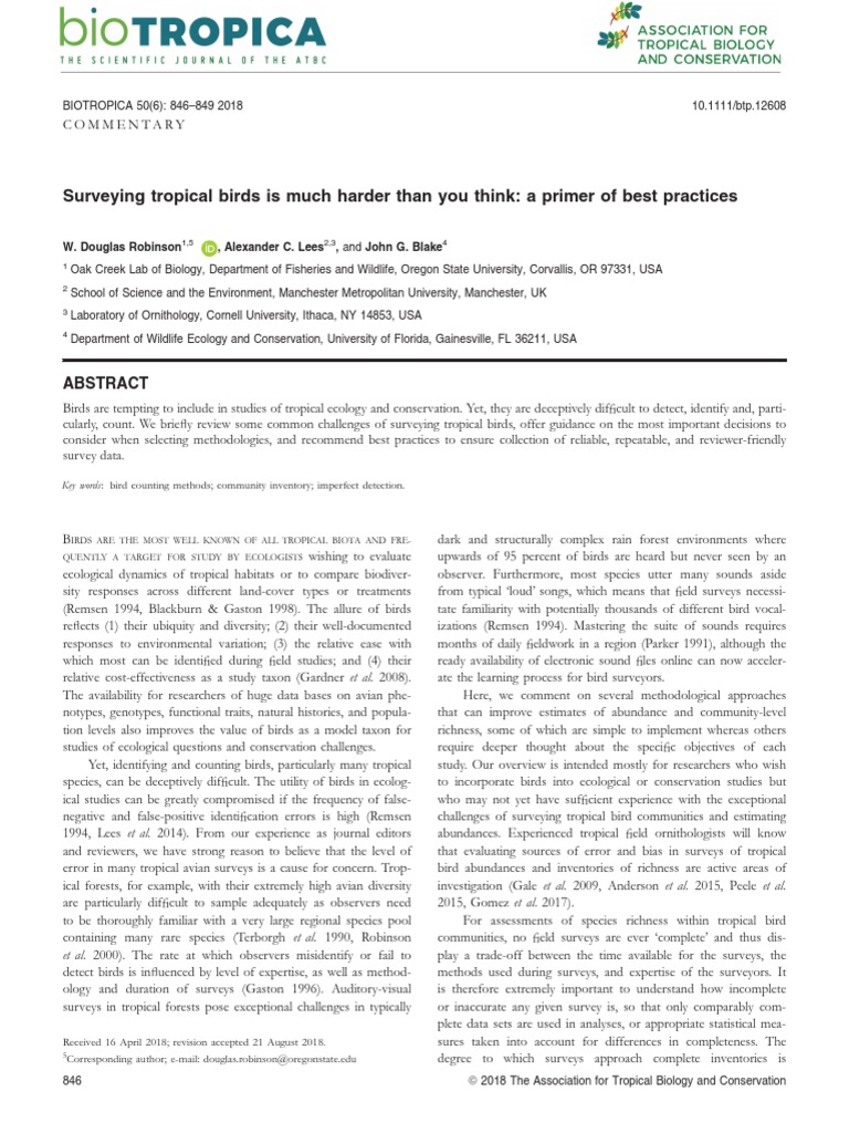 Robinson Et Al 2018 Biotropica | PDF | Species | Survey Methodology