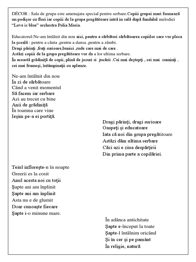 Adio Gradinita Scenariu 11 | PDF